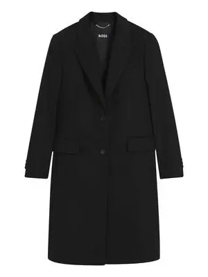 BOSS Single-breasted Wool Formal Coat - Black