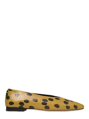 JIMMY CHOO Margot Flat Elaphe Printed Leather Flats - Cigar/black