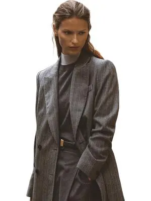 REISS Astrid Petite Wool Double-breasted Pinstripe Blazer - Grey