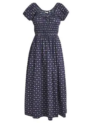 DÔEN Floral Print Organic Cotton Midi Dress - Blue