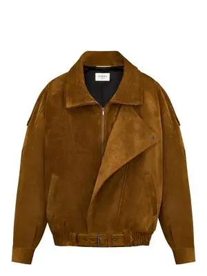 Saint Laurent Suede Belted Bomber Jacket - Brown