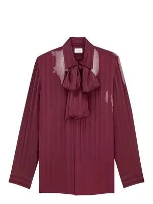 SAINT LAURENT Saint Laurent Silk Striped Pussybow Blouse