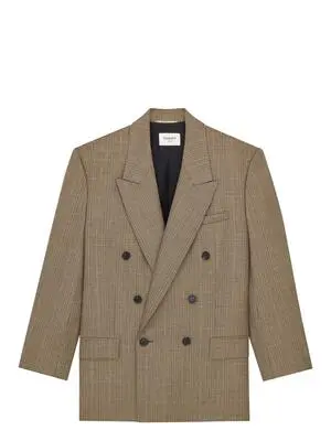 Saint Laurent Wool Check Double-breasted Blazer - Brown