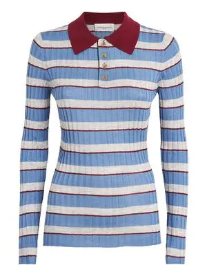 BRANDON MAXWELL Brandon Maxwell Silk-Cashmere Stripe Joni Polo Shirt