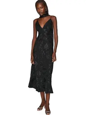 Maeve Maeve Clara Scarf-Neck Jacquard Midi Dress Black