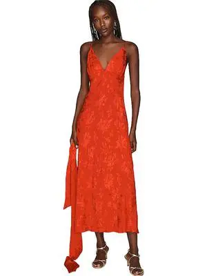 Maeve Maeve Clara Scarf-Neck Jacquard Midi Dress Red