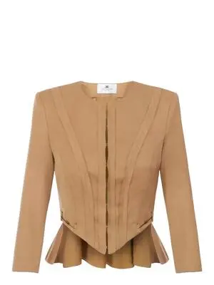 Elisabetta Franchi Gabardine Jacket With Jewel Horsebit Details - Neutrals