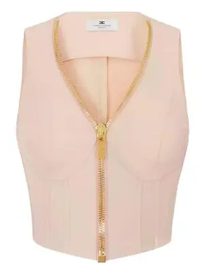 Elisabetta Franchi Sleeveless Technical Fabric Top With Zip Closure - Pink