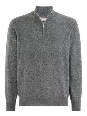 Brunello Cucinelli Mouliné Cashmere Half-zip Sweater - Grey