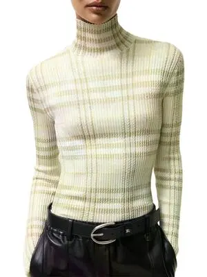 Burberry Burberry Check Viscose Turtleneck Sweater Neutrals