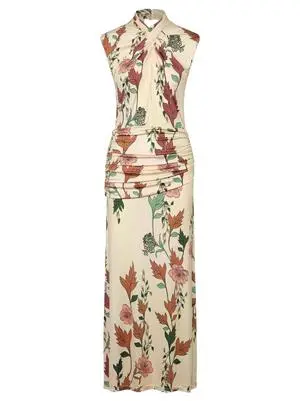 Johanna Ortiz Hibiscus Compass Ruched Maxi Dress - Neutrals