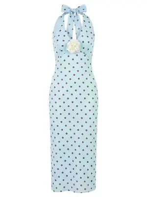 Sleeper Jardin Polka-dot V-neck Midi Dress - Blue