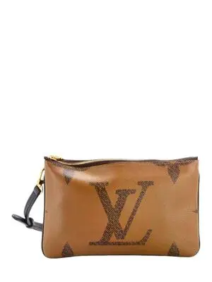 LOUIS VUITTON Double Zip Pochette Reverse Monogram Giant Clutch Bag - Brown