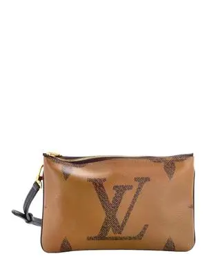 LOUIS VUITTON Double Zip Pochette Reverse Monogram Giant Clutch Bag - Brown