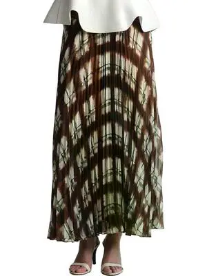 Cara Cara Cara Cara Pleated Plaid Maxi Skirt Brown