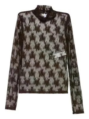 Imperial Floral Lace Roll-neck Top - Brown