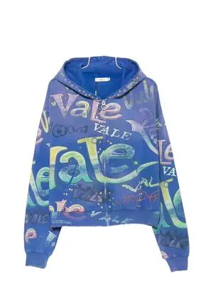 VALE FOREVER Stud-embellished Logo-print Hoodie - Blue