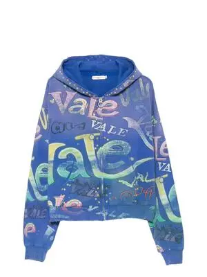 VALE FOREVER Stud-embellished Logo-print Hoodie - Blue