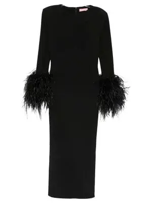 TWENTY FOURHAITCH TWENTY FOURHAITCH Feather-Trim Long-Sleeve Midi Dress