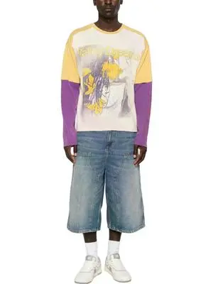 VALE FOREVER Graphic Print Layered Crew Neck Sweater - Neutrals