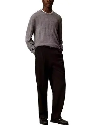 Calvin Klein Grid Pattern Long Sleeve Sweater - Grey