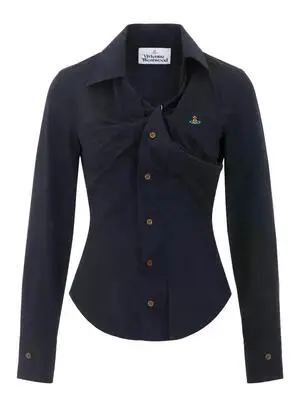 VIVIENNE WESTWOOD Draped Cotton Shirt With Orb Logo - Black