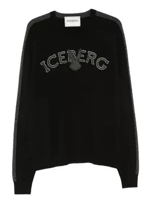 Iceberg Logo-embroidered Side-stripe Crew Neck Sweater - Black