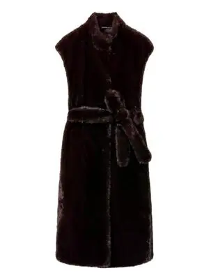 TWINSET Long Faux Fur Gilet - Brown