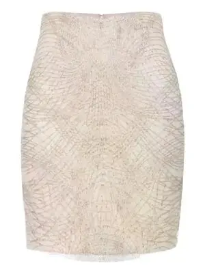 Elisabetta Franchi Skirt In Lightweight Crêpe Fabric With Embroidered Crystals - Neutrals