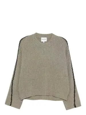 KUJTEN Ribbed Whipstitch Trim Sweater - Green