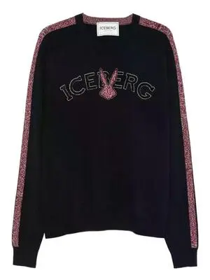 Iceberg Logo Embroidered Side Stripe Sweater - Blue