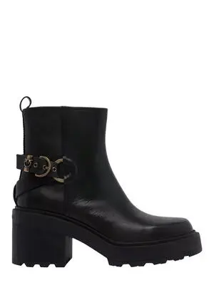 PINKO PINKO Altea Buckle-Strap Leather Ankle Boots