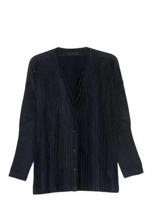 Issey Miyake Plissé-effect V-neck Sweater - Blue