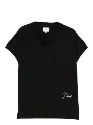 Rhude Logo-embroidered Cap-sleeve T-shirt - Black