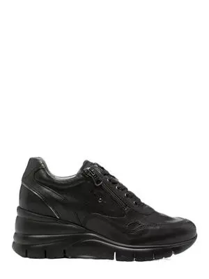 NEROGIARDINI Leather Wedge Zip-up Sneakers - Black