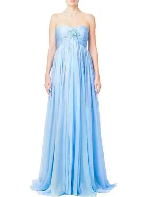 M.MARQUISE Ines Floral-appliqué Silk Maxi Dress Blue