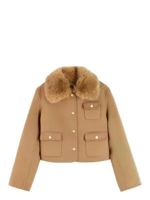 Tommy Hilfiger Cropped Faux Fur Collar Jacket - Neutrals