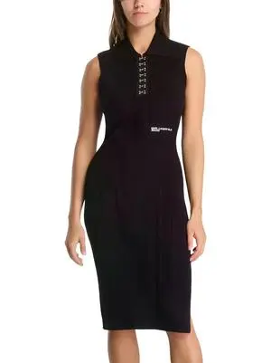 Karl Lagerfeld Ribbed Knit Sleeveless Midi Dress - Black