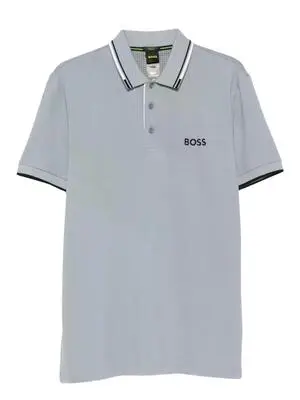 BOSS Logo-print Tipped Polo Shirt - Blue