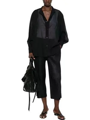 Issey Miyake Panelled Sheer Long Sleeve Shirt - Black