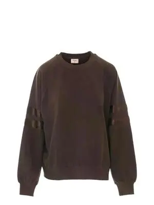 Repetto Crew Neck Sweatshirt With Embroidered Logo And Satin Stripe Detailing - Brown