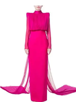 M.MARQUISE Pleated Cape-detail Maxi Dress - Pink