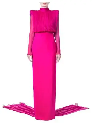 M.MARQUISE Pleated Cape-detail Maxi Dress - Pink