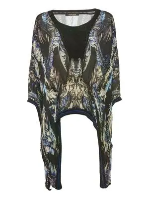 Roberto Cavalli Kaftan Blouse With Feather Print - Black