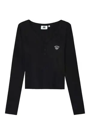 CHOCOOLATE CHOCOOLATE Ribbed Knit Long Sleeve Top With Embroidered Heart