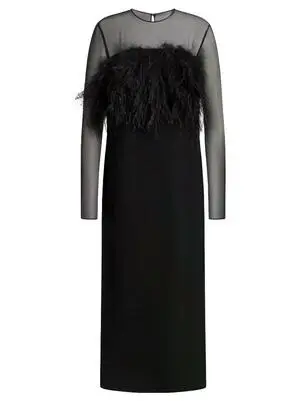 ALBERTA FERRETTI Feather-detail Sheer-panel Midi Dress
