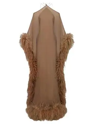 TALLER MARMO Sza Sza Spirito Feather-trim Maxi Kaftan Dress - Brown