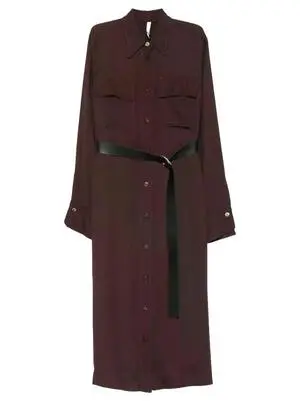 Imperial Belted Button-front Midi Dress - Red