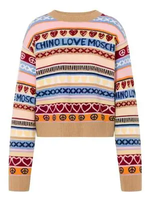Moschino Wool Intarsia Pullover Sweater - Neutrals