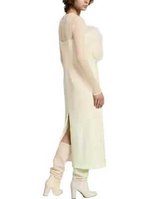 Alberta Ferretti Alberta Ferretti Feather-Detail Sheer-Panel Midi Dress White
